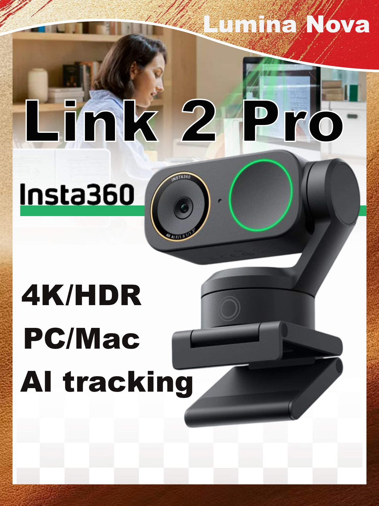Insta360 Link 2 Pro Веб-камера с режимами съемки в разрешении 4K c Ai черн