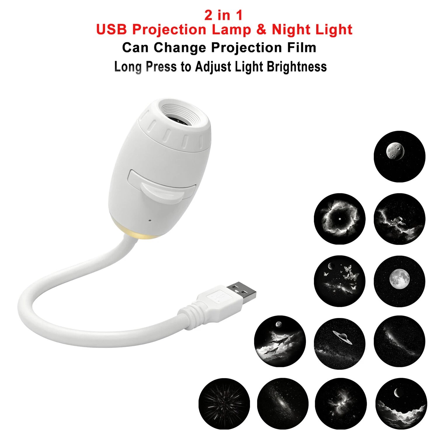USB-проектор Donirt "Galaxy" для автомобиля Белый, White-12 Films