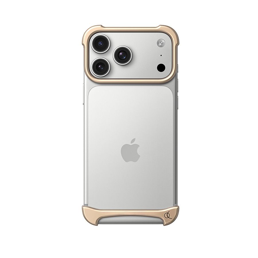 Безрамочный чехол для iPhone 17 Pro Max из высокопрочного авиационного алюминия, ультратонкий, ощущение голого телефона, золотой