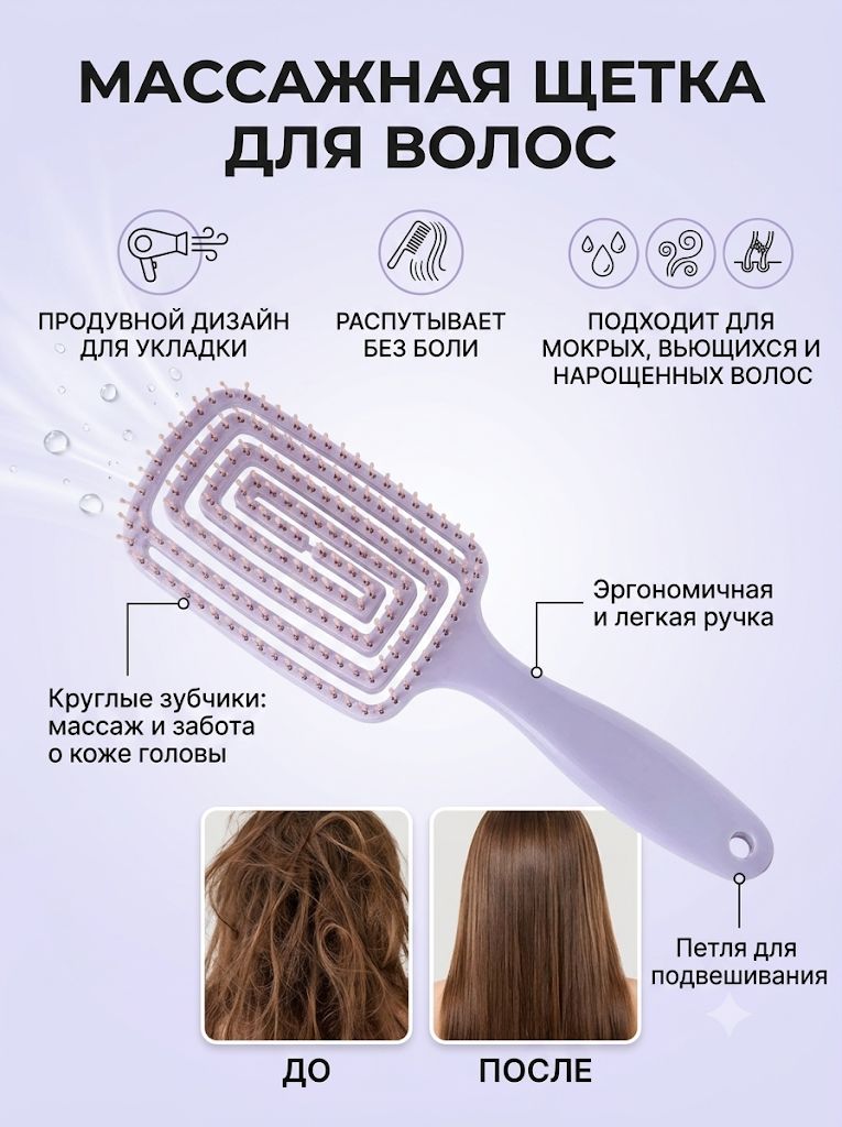 Расческа для волос массажная, продувная расческа для укладки, щётка для распутывания мокрых, вьющихся и нарощенных волос массажная щетка для волос расческа для укладки щетка для кудрявых волос расческа для влажных волос