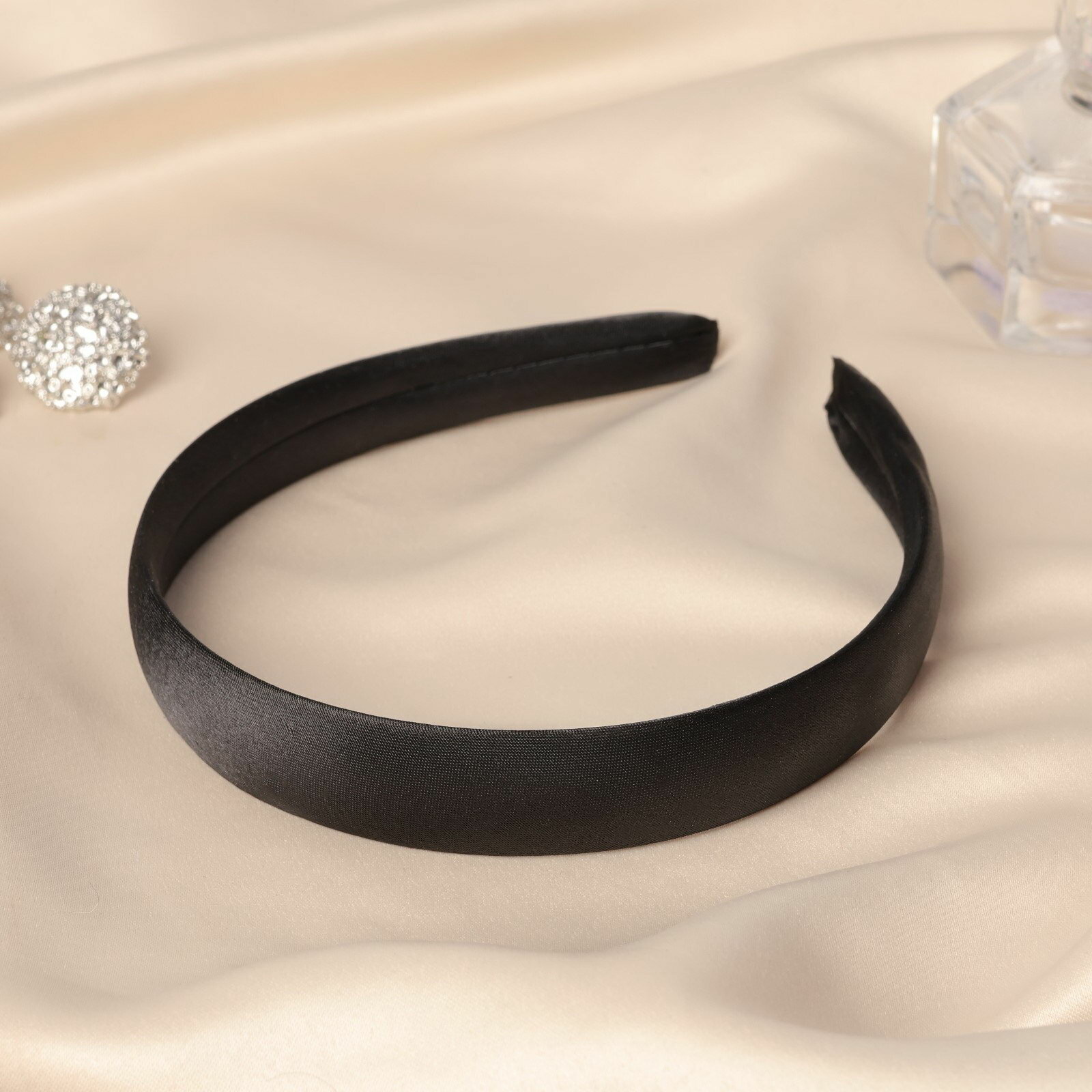 Ободок для волос "Атлас", классика, 2 см, чёрный, вид ободка: классический, 4 шт.