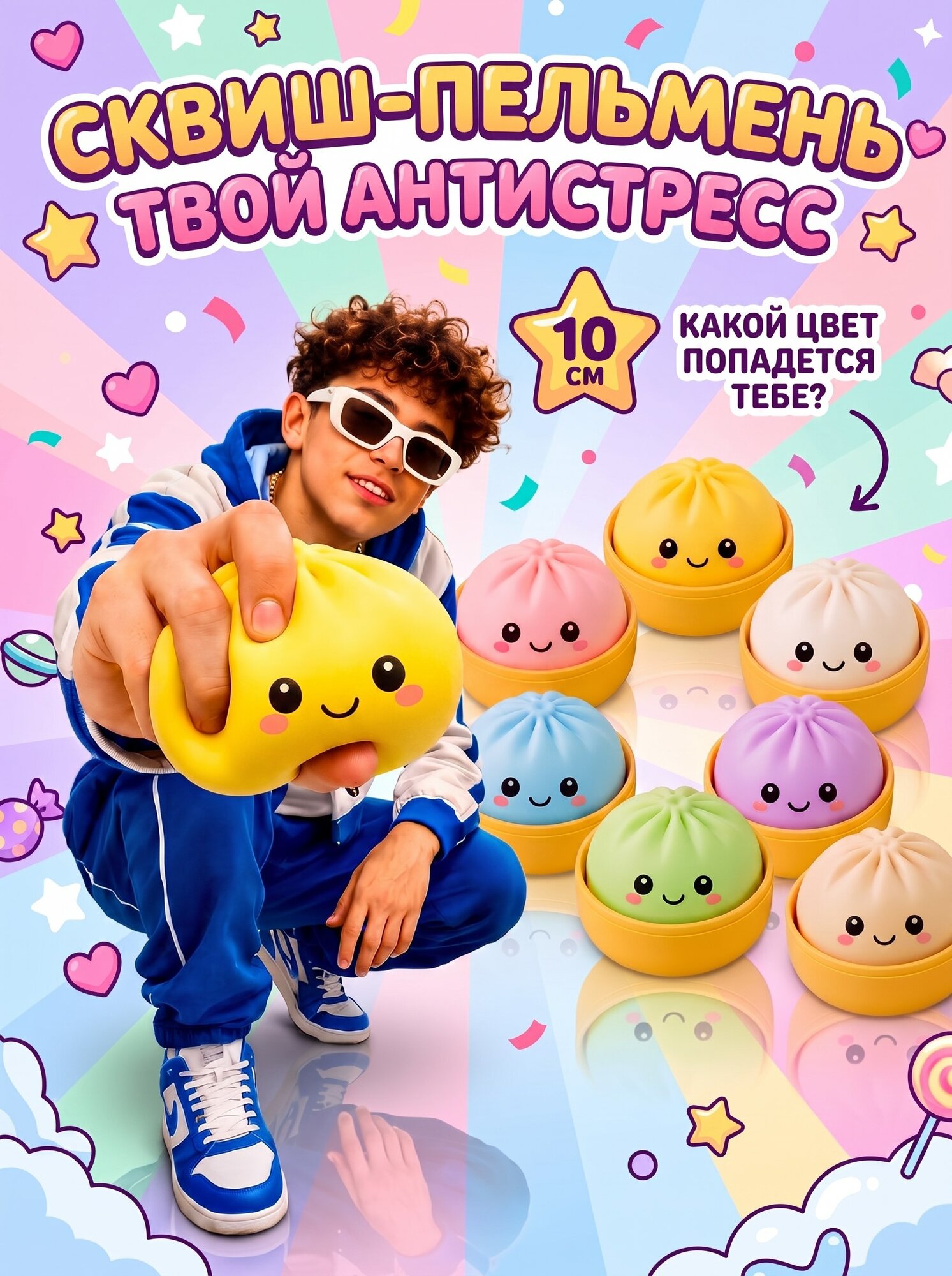 Glitter Dumpling Хинкали антистресс /пельмени сквиш/ антистресс сквиш-мялка/ игрушка для снятия стресса 1шт