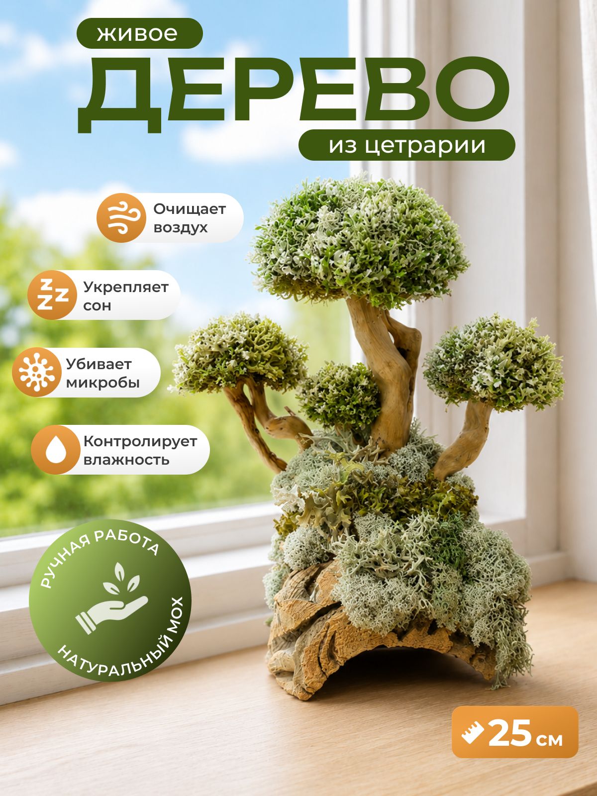 Дерево с исландским мхом . Декор интерьера