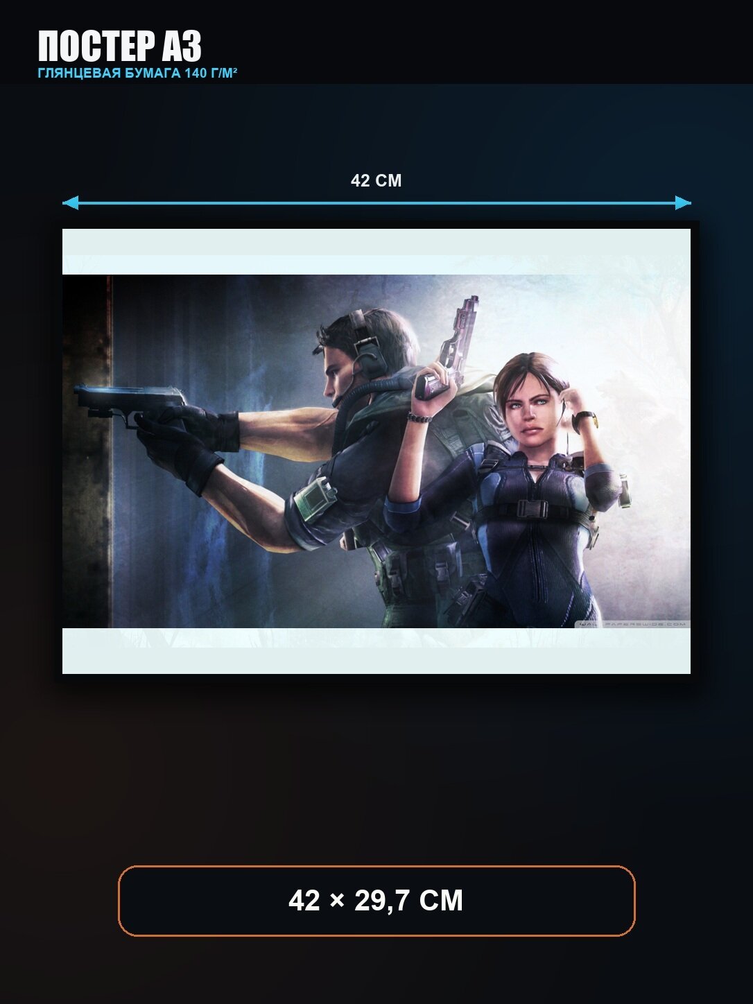 Плакат Resident Evil Герои — динамичная игровая композици A3