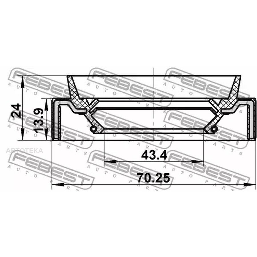 Сальник коробки скоростей 43.4x70.25x13.9x24 | прав/лев | FEBEST 95JAS45701424R