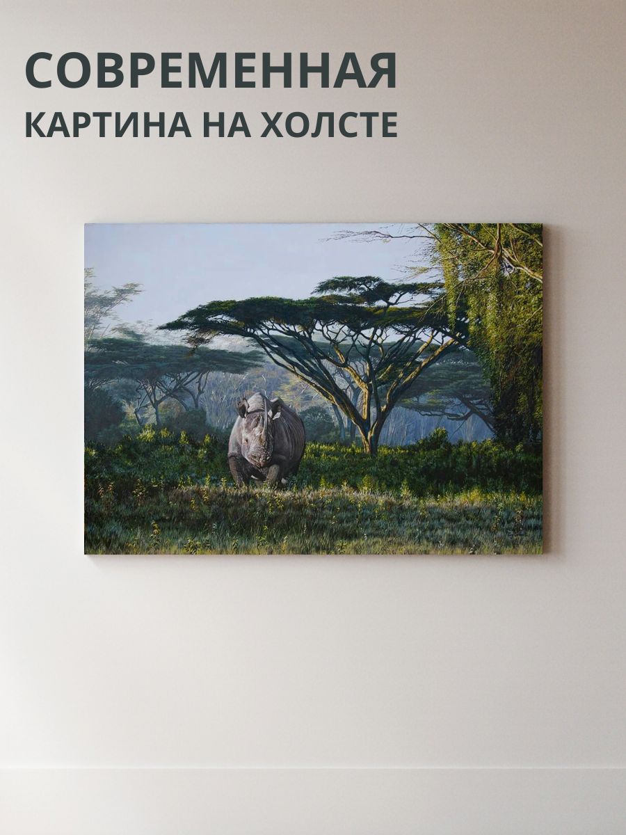 Картина на холсте Носорог в природе 70x50 см
