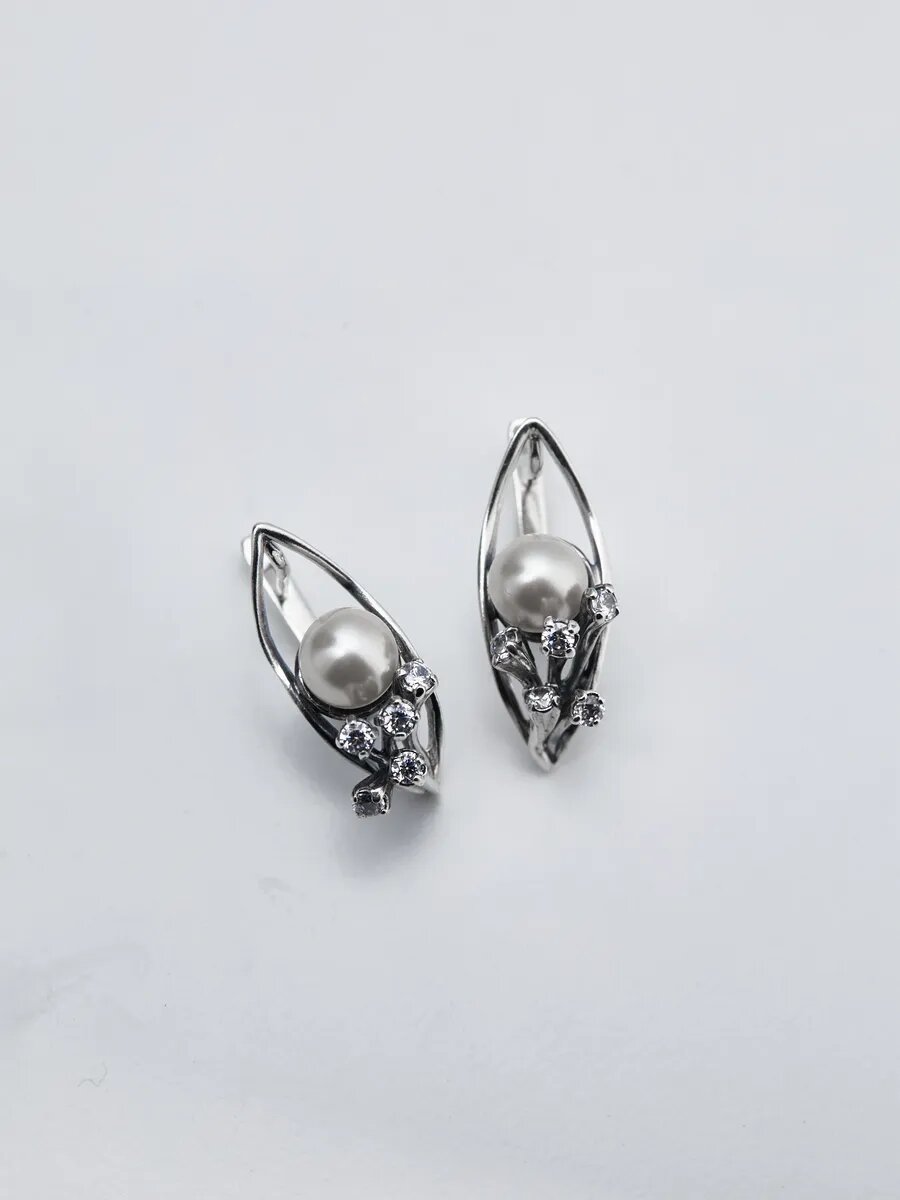 Серьги БРЮС, серебро, 925 проба, фианит