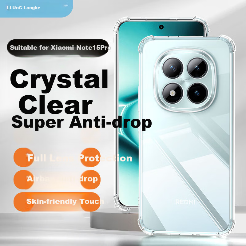 LLUNC чехол для Redmi Note 15 Pro+ с амортизирующими углами, прозрачный ударопрочный TPU чехол, ультратонкий, ощущение