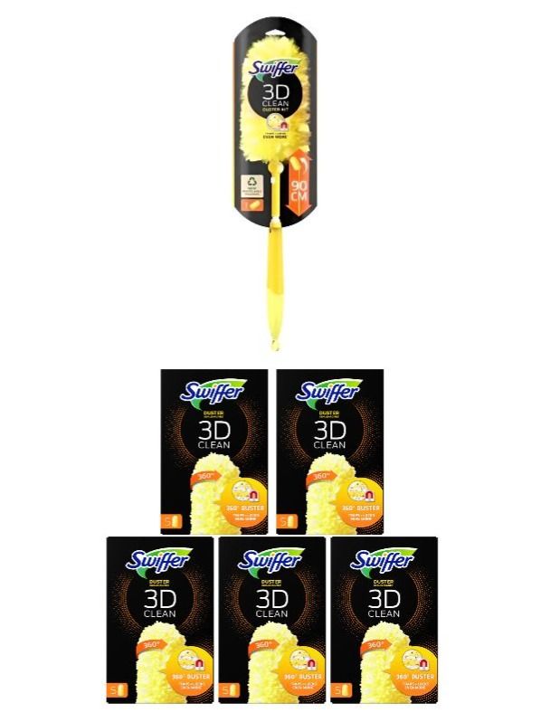 Swiffer щетка для пыли с насадками для дома (Германия), набор 1 щетка + 26 сменных насадок (5х5 + 1), антистатический эффект, 3D Clean