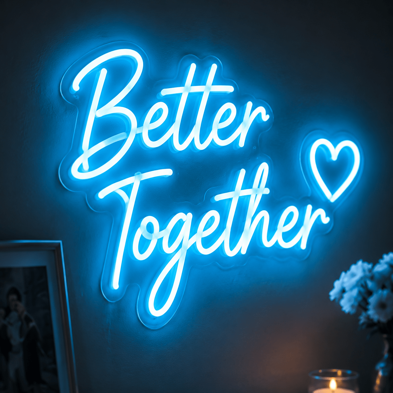 Светодиодная неоновая вывеска в форме сердца с надписью "Better Together" или именем, USB, теплое свечение, для спальни и свадьбы, акриловая, цвет ледяной синий, размер 5 дюймов (1 буква)