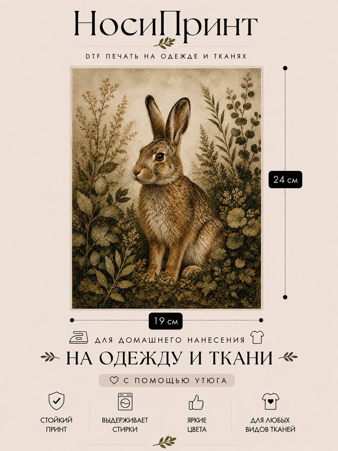 Термонаклейка для одежды / Термотрансфер 24х19см Заяц НосиПринт Animals