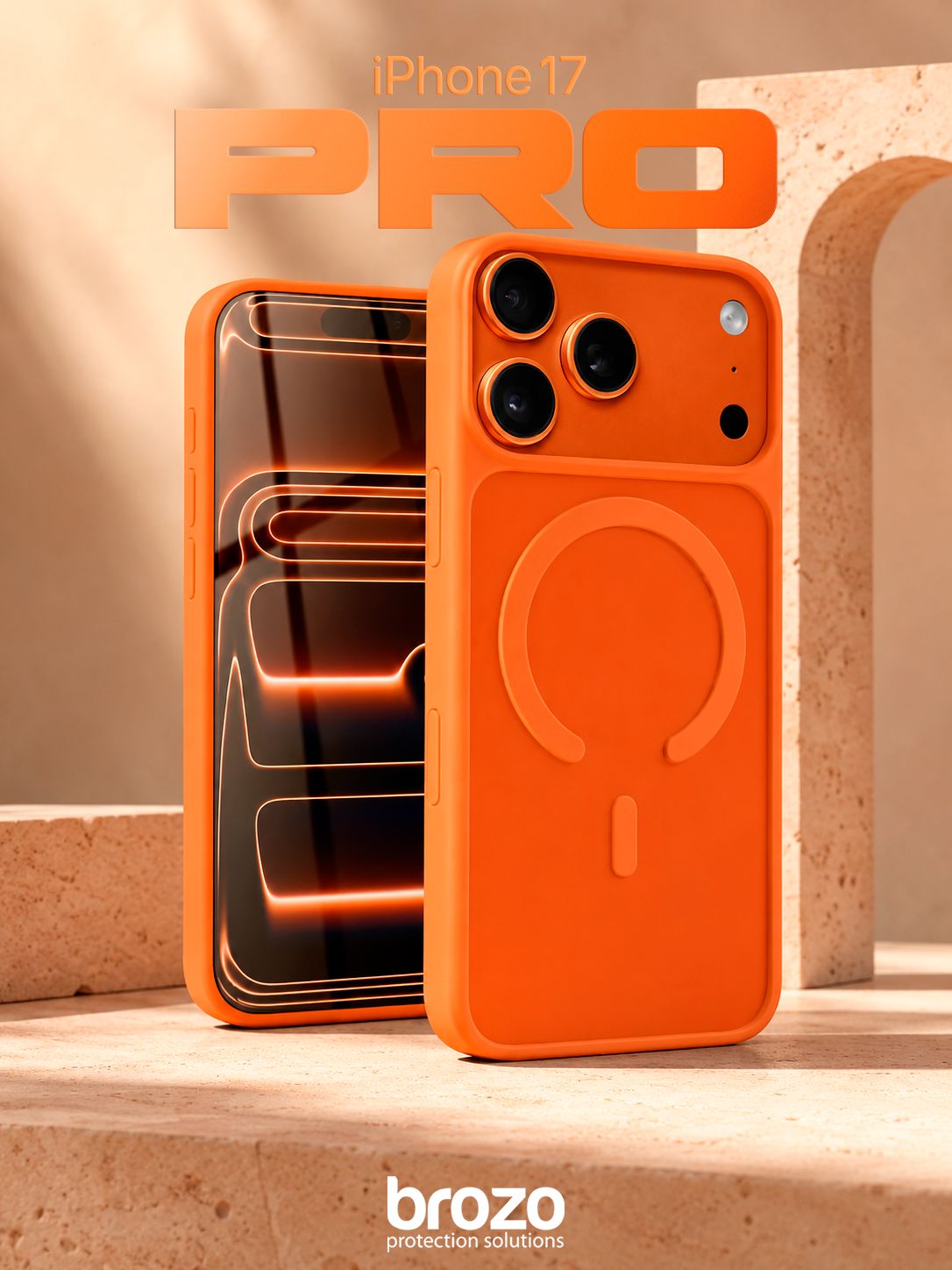 Чехол на iPhone 17 Pro с MagSafe, айфон 17 про, оранжевый, с магсейф