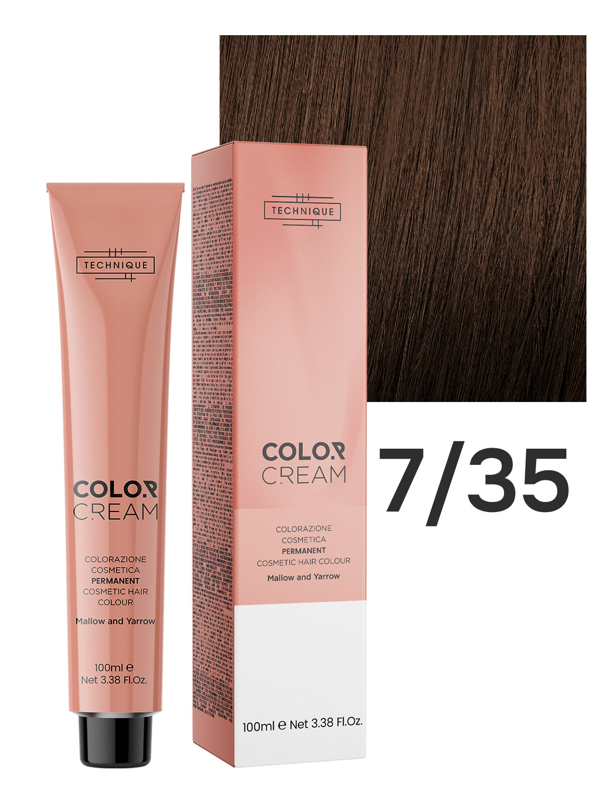 Крем - краска для волос профессиональная Technique Color Cream Permanent Cosmetic Hair Colour 7.35 Русый Золотисто-махагоновый, 100 мл