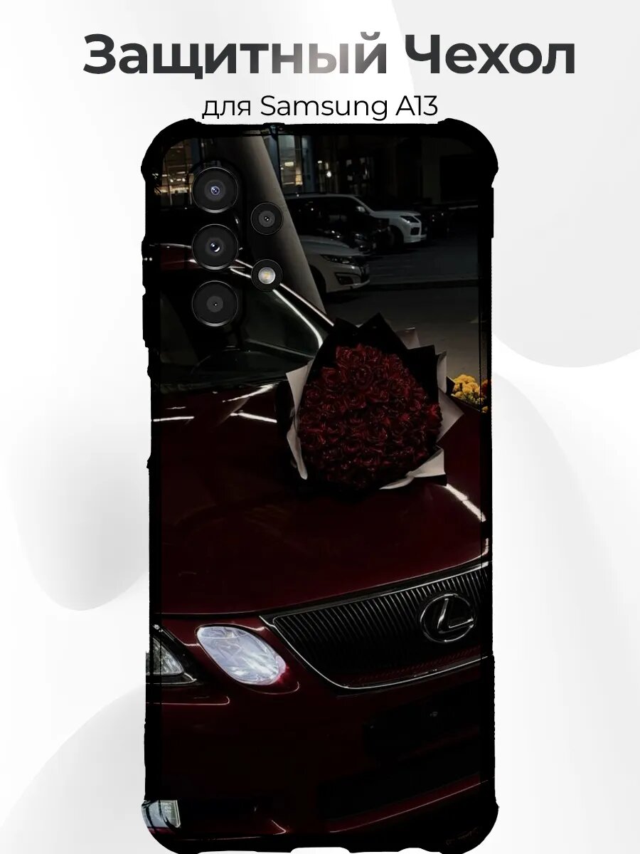 Чехол на Samsung A13 Бордовый Lexus GS S190 с розами