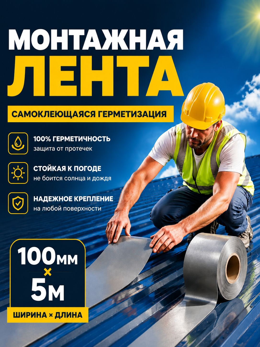 Монтажная лента 100 мм 5 м, 1 шт