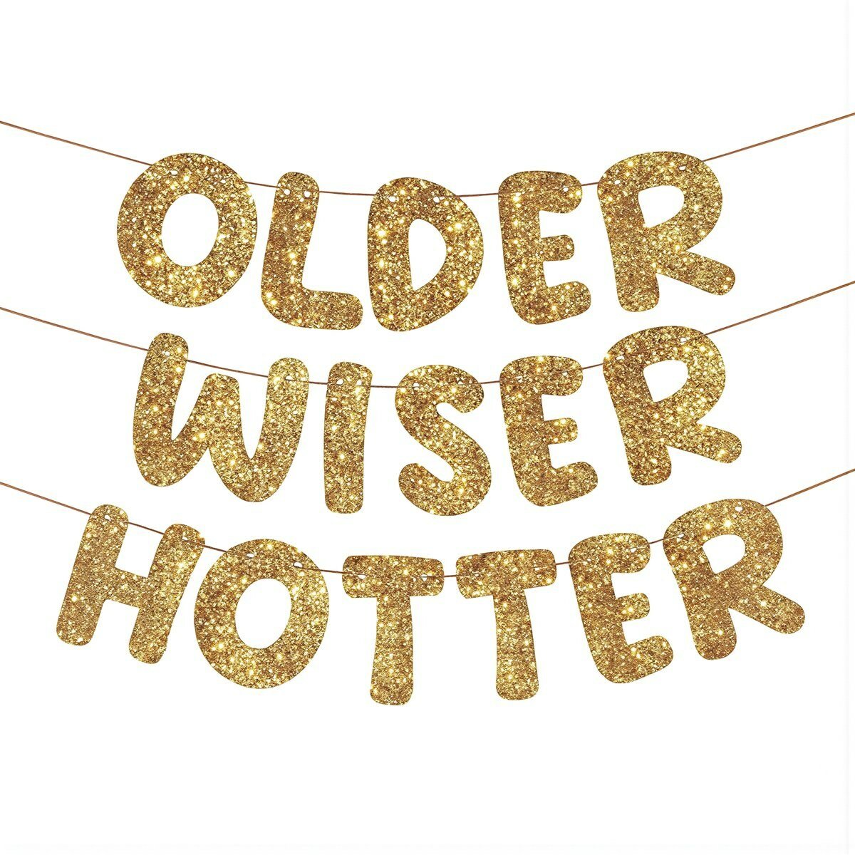 Гирлянда для вечеринки день рождения с блёстками, надписью Older Wiser Hotter чёрный цвет, раздельная конструкция для быстрого монтажа на стене дома, шампанское золото