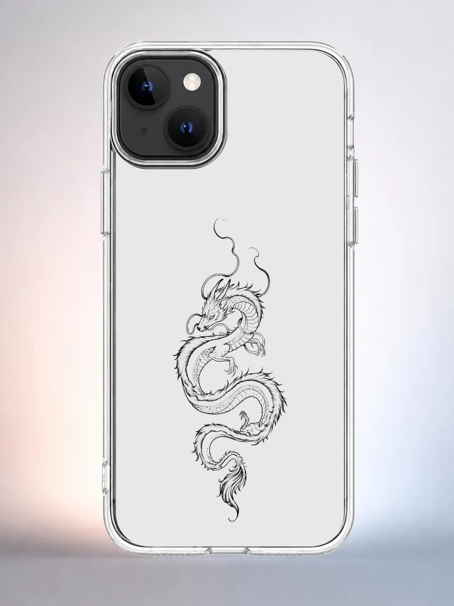 Чехол iPhone 14 дракон в облаках силиконовый