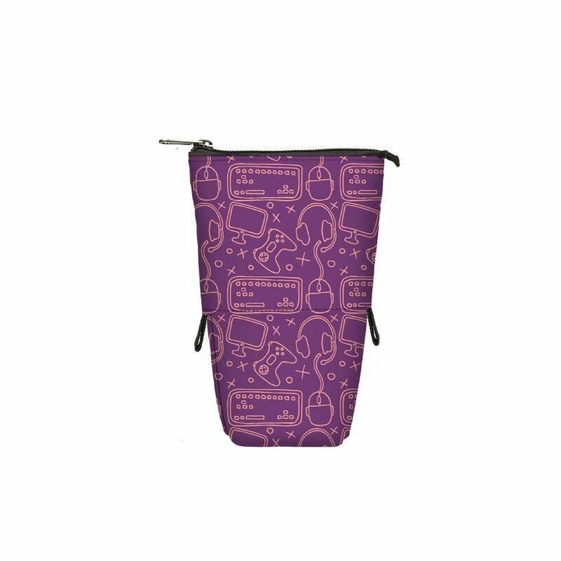 Pen case cartoon style expandable with large capacity for school supplies, pink