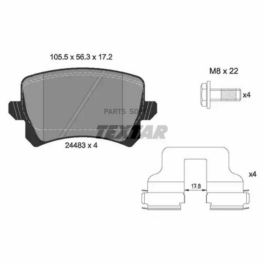 Колодки тормозные дисковые задн VW: PASSAT 1.4 TSI/1.4 TSI EcoFuel/1.6/1.6 FSI/1.6 TDI/1.8 TSI/1.9 TDI/2.0 BlueTDI/2.0 FSI/2.0 FSI 4motion/2.0 TDI/2.0 TDI 4motion/2.0 TDI 1 TEXTAR 2448301 | цена за 1 шт