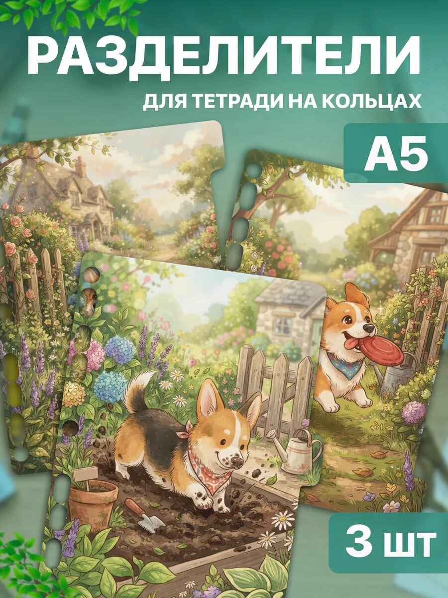 Разделители для тетради на кольцах А5 Корги