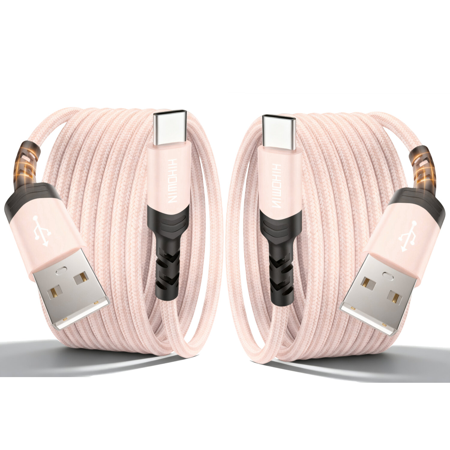 Кабель для зарядки Type-C USB-A - USB-C, плетеный, 2 шт, розовый, 2 м, для iPhone 17/16/15, Samsung, Xiaomi, Redmi, OPPO, TCL, OnePlus и других