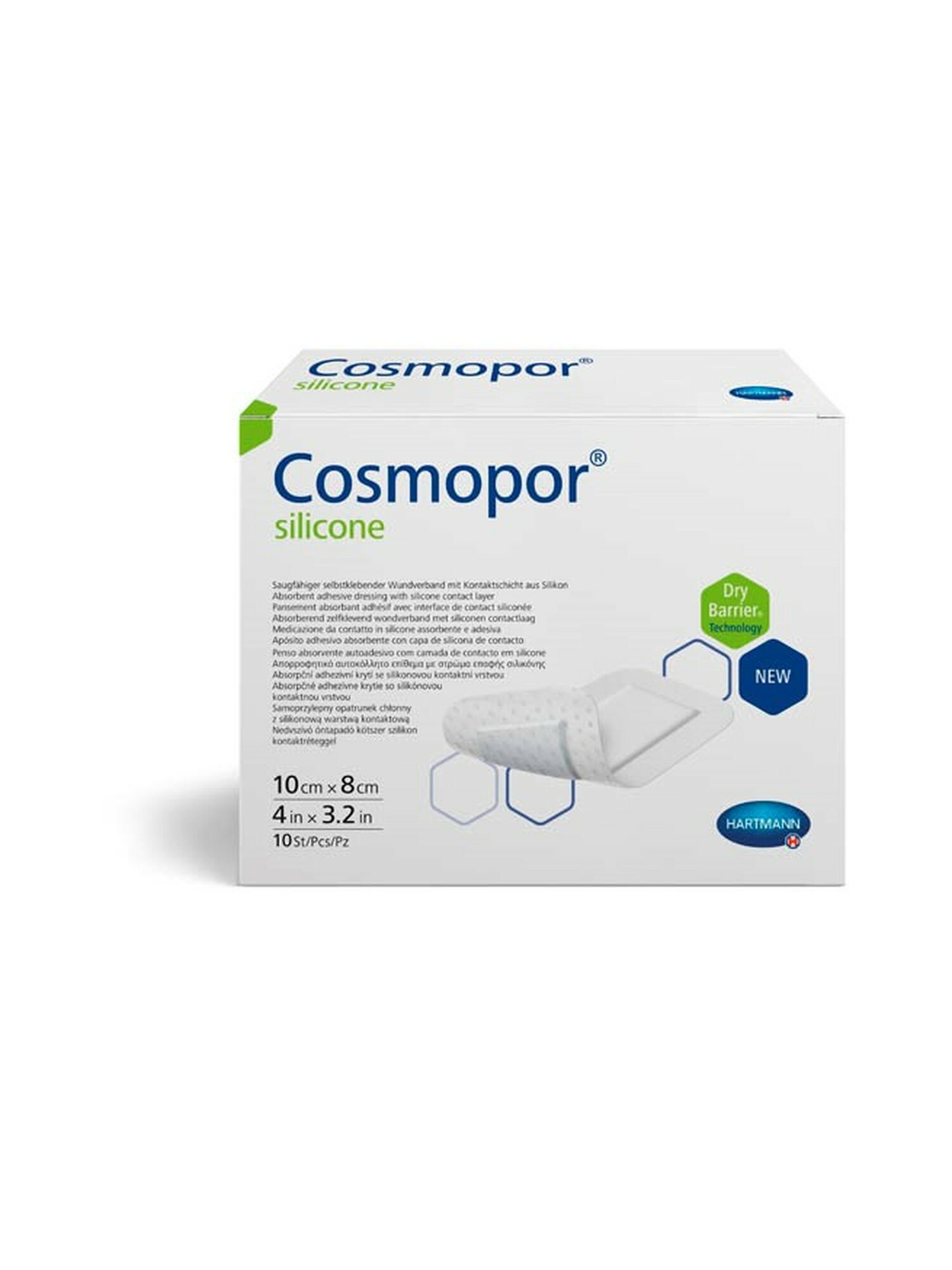 Повязка пластырного типа впитывающая С контактным слоем из силикона COSMOPOR SILICONE/космопор силикон 10Х8СМ N10