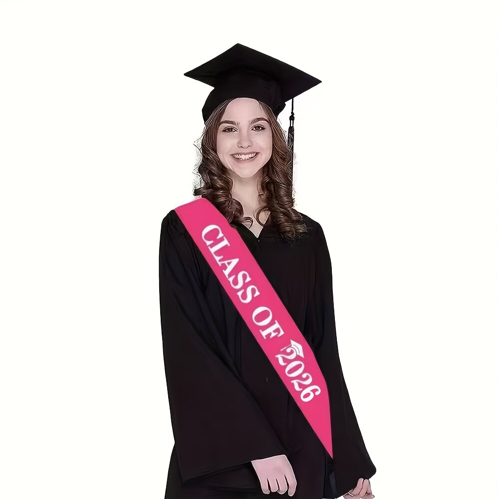 Выпускная лента Class Of 2026, 63 дюйма, розово-красный цвет, для взрослых, старшей школы и университета