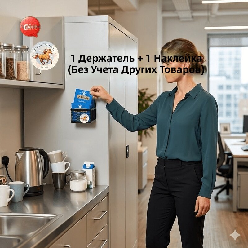 Магнитный держатель для чайных пакетиков и кофейных капсул на холодильник, металлический, 2 предмета (1 магнитный органайзер + 1 наклейка)