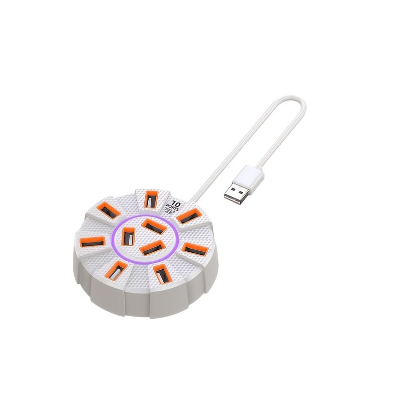 USB-хаб на 10 портов, разветвитель для периферийных устройств, высокая скорость передачи данных, plug-and-play, белый