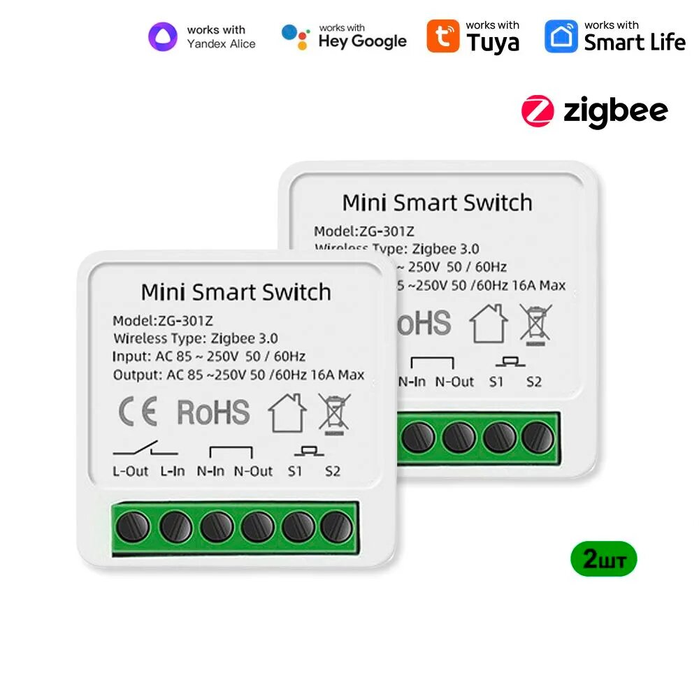 Контроллер Zigbee реле Tuya 16А для умного дома без монитора мощности, работает с Алисой