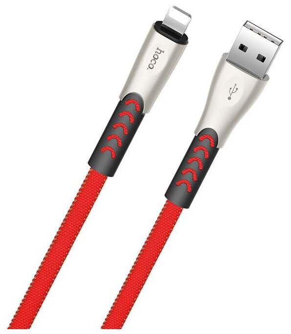 Кабель Hoco U48, USB-Lightning, 1,2м, 2,4А, тканевая оплётка, красный