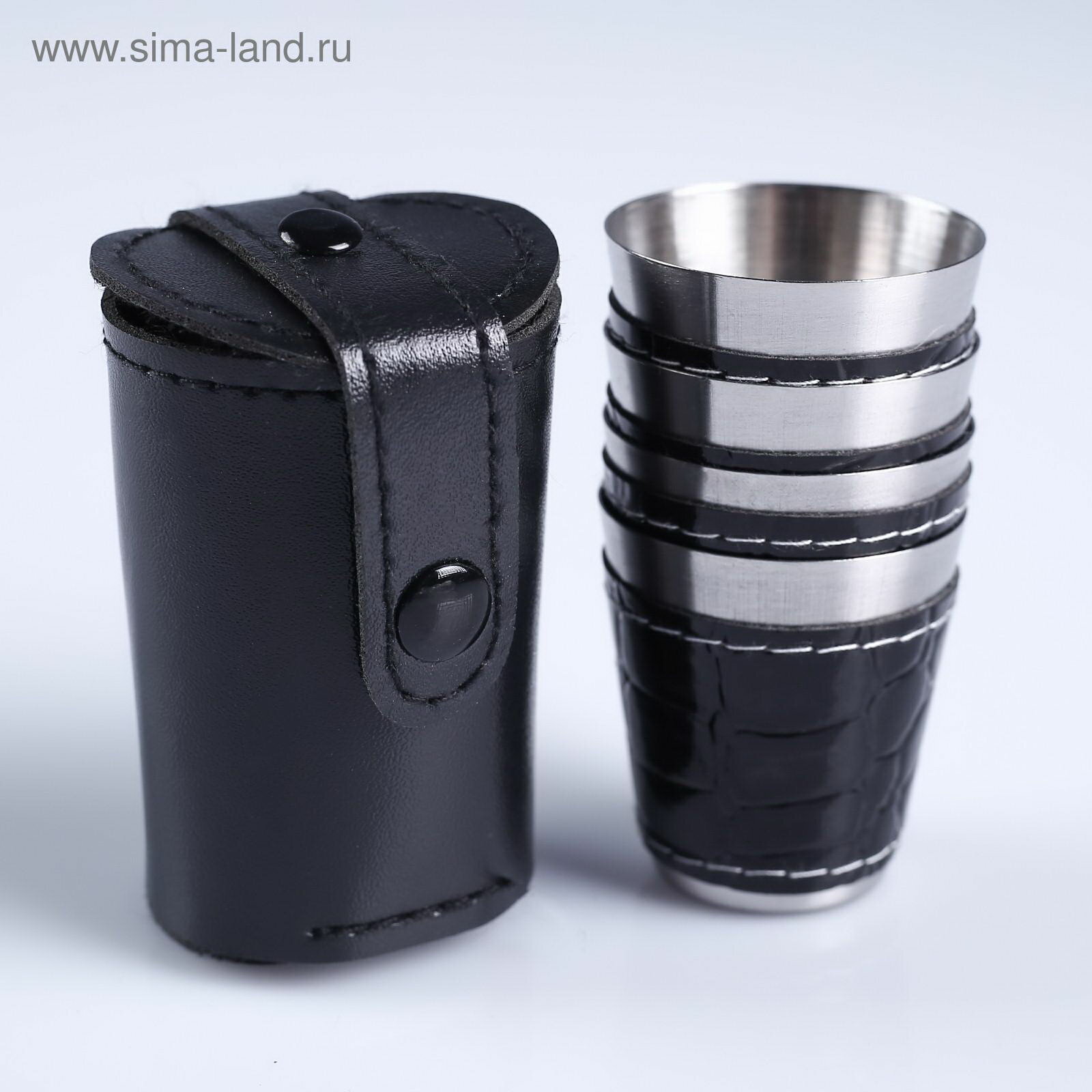 Набор стопок, 30 мл, 4 шт, 4x3.5 см, нержавеющая сталь, экокожа, чёрный