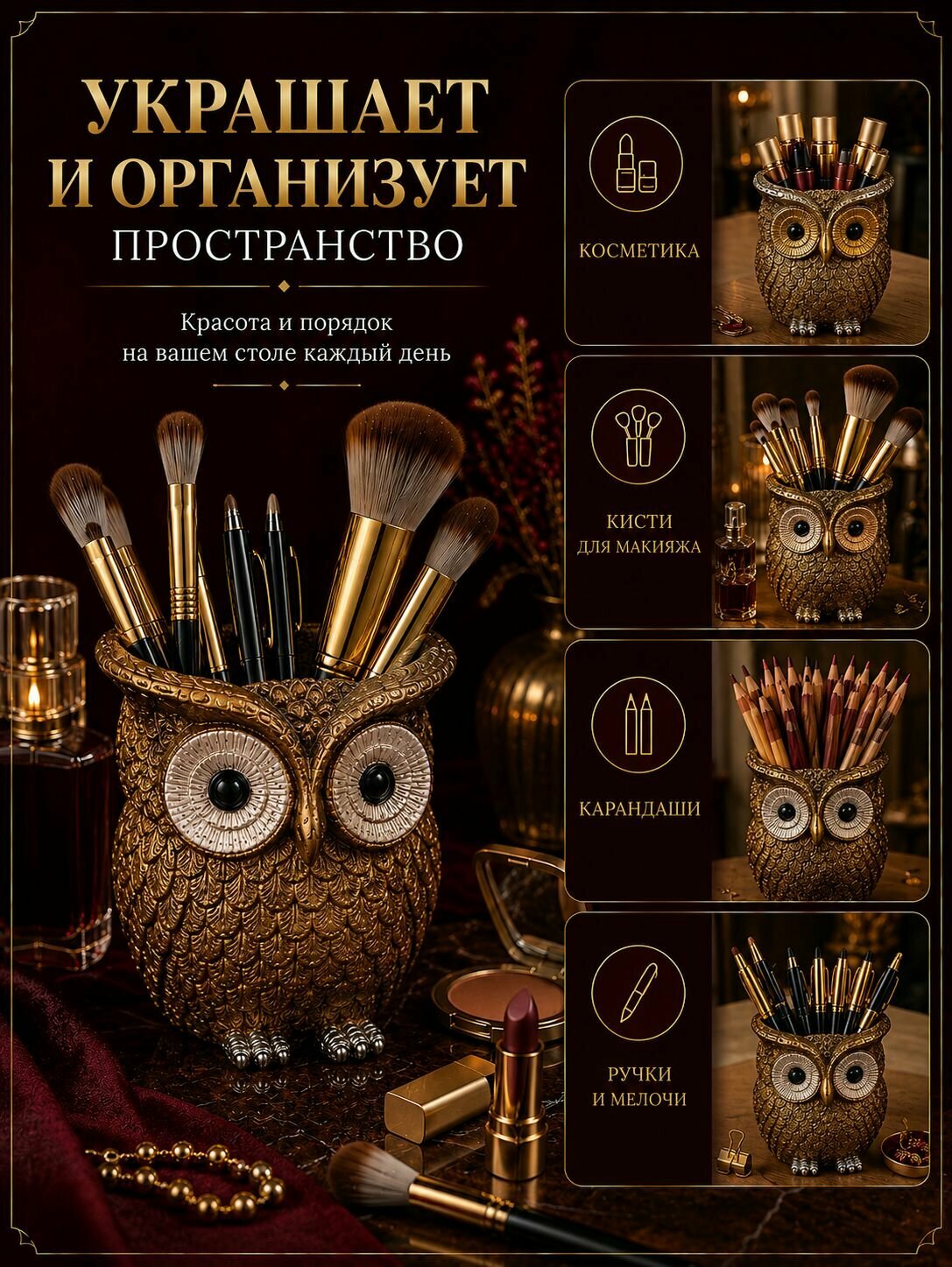 Сова статуэтка для интерьера бронза — фото 1