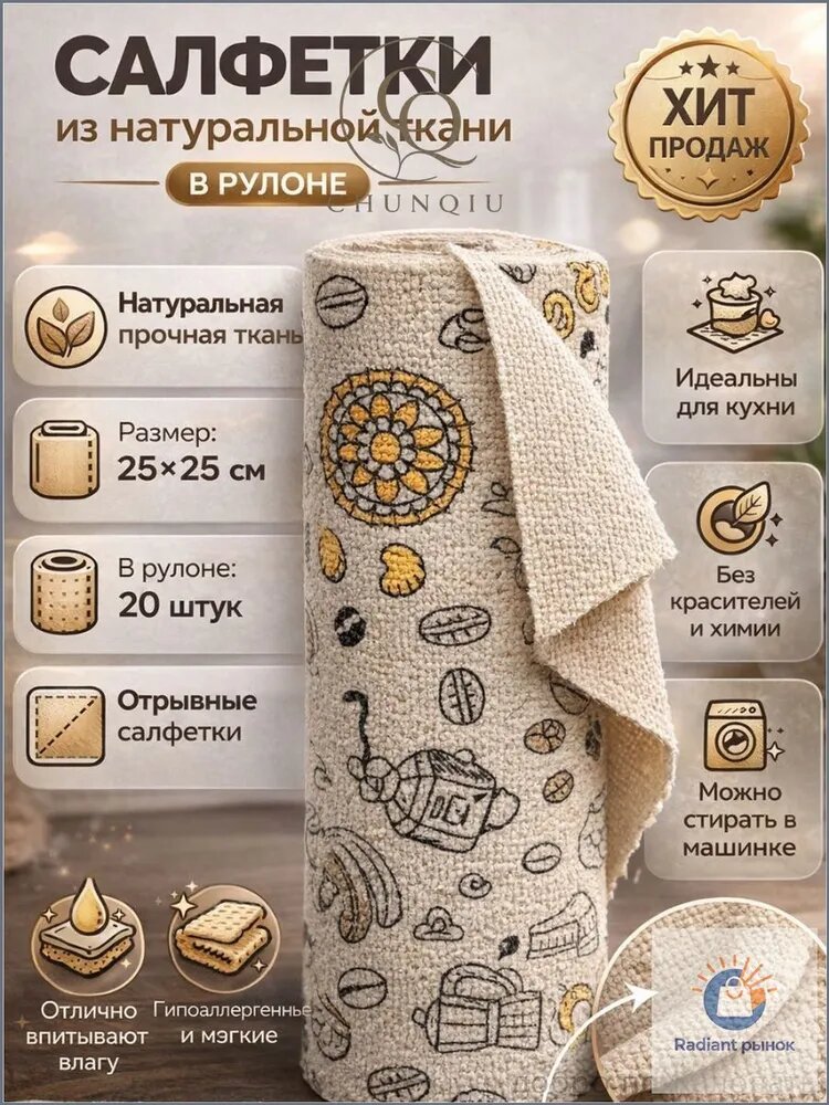 Салфетки для уборки Инвентарь для уборки, Принт, 25х25 см, 1 шт.
