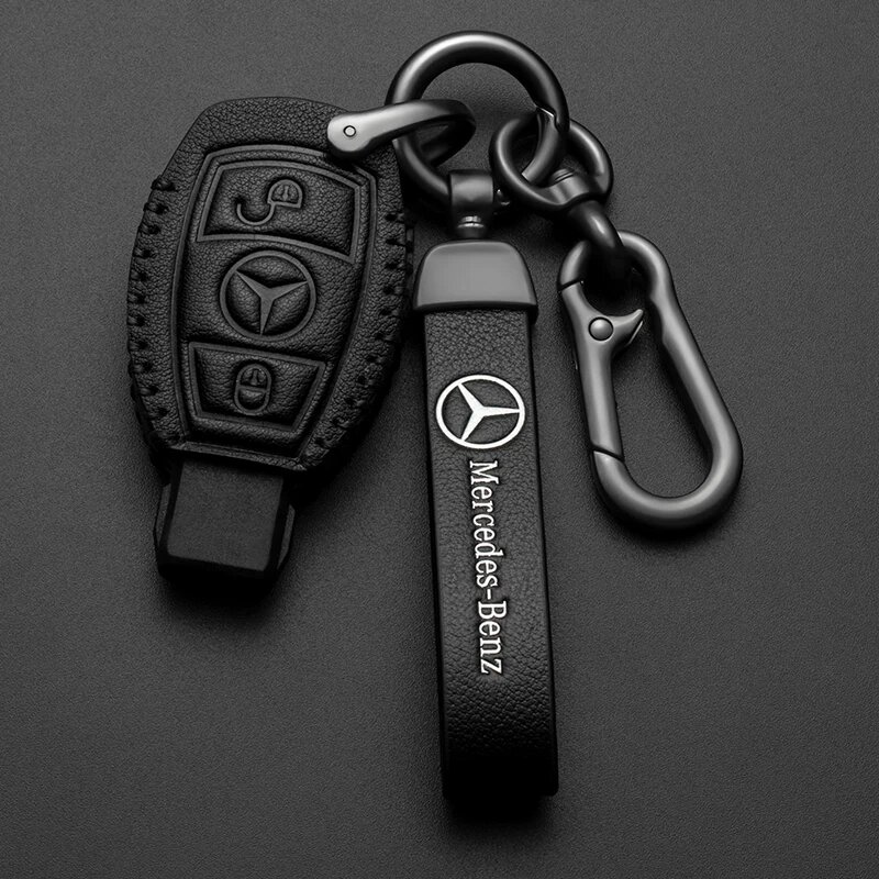 Чехол для ключа Mercedes-Benz E-Class в черном цвете с 2-кнопочной вставкой, премиальная натуральная кожа для моделей