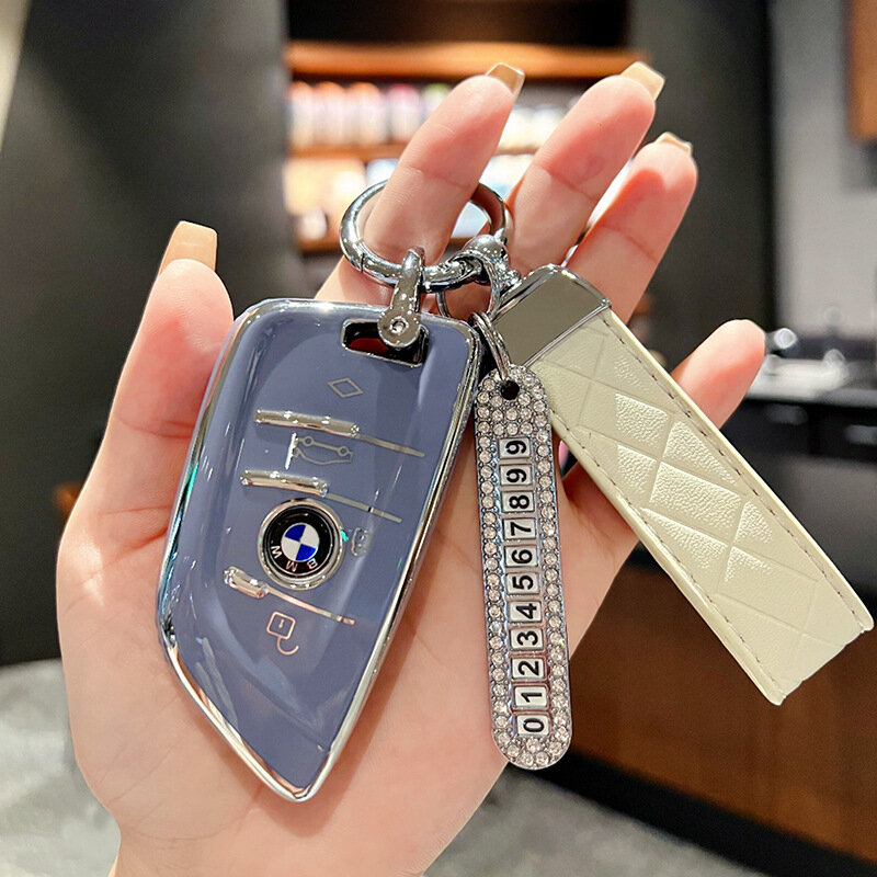 Ключевой брелок BMW Blade с серым цветом и белой ромбовидной веревкой с номером