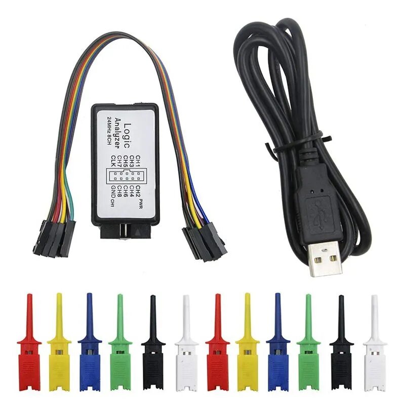USB Логический Анализатор С Набором Из 12 Штук Тестовых Зажимов 6 Цветов