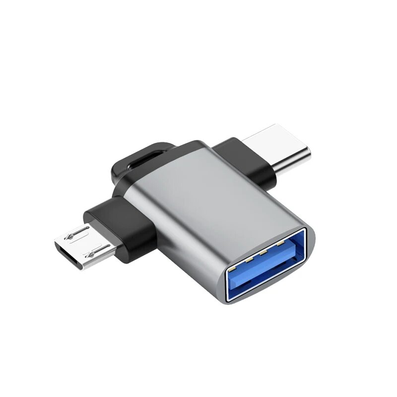 2-в-1 OTG-адаптер для Android с Type-C, темно-серый, USB 3.0, подключение флешки, мыши, клавиатуры