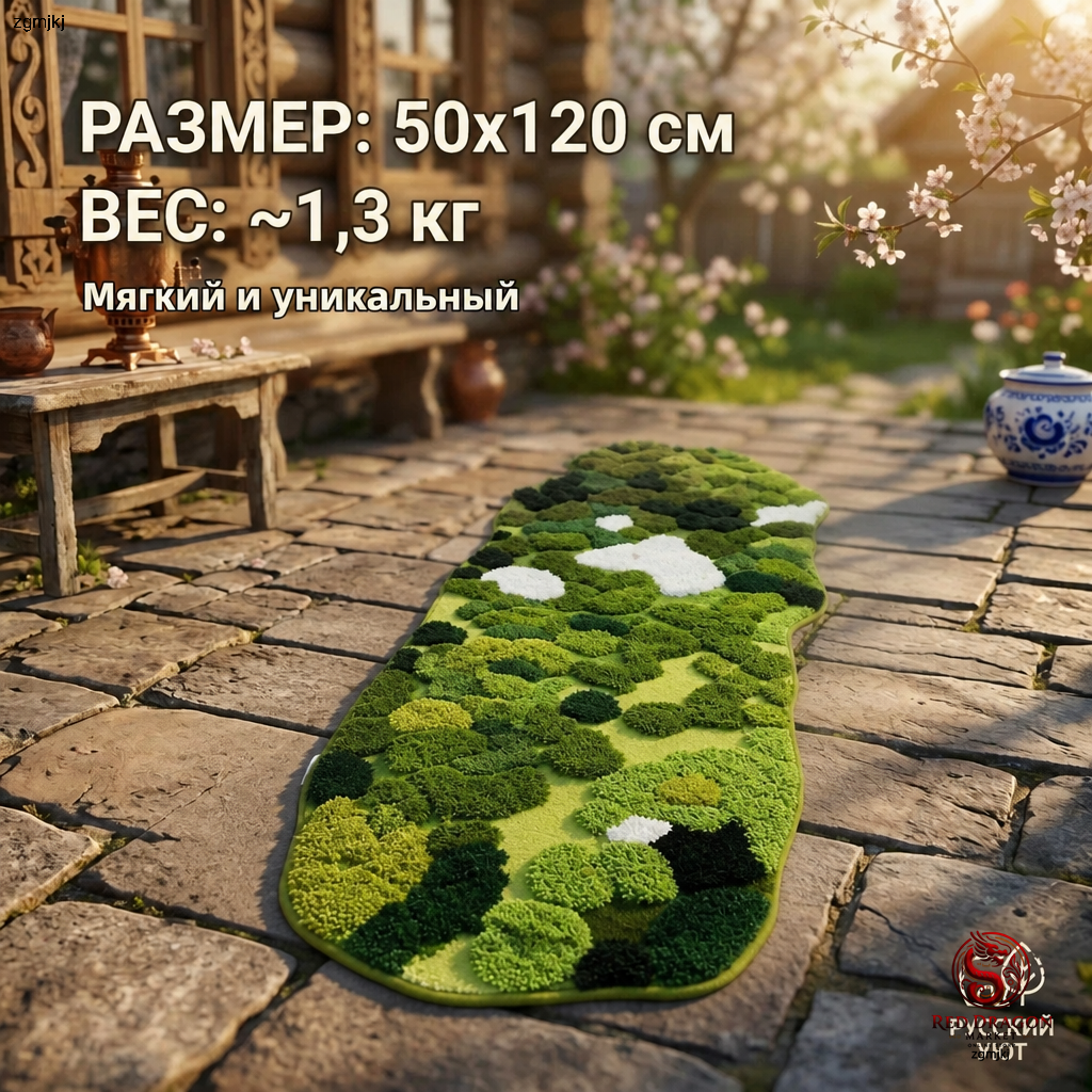 Ковёр-мох неровный зелёный 50×120 см, флок, TPR антискользящее