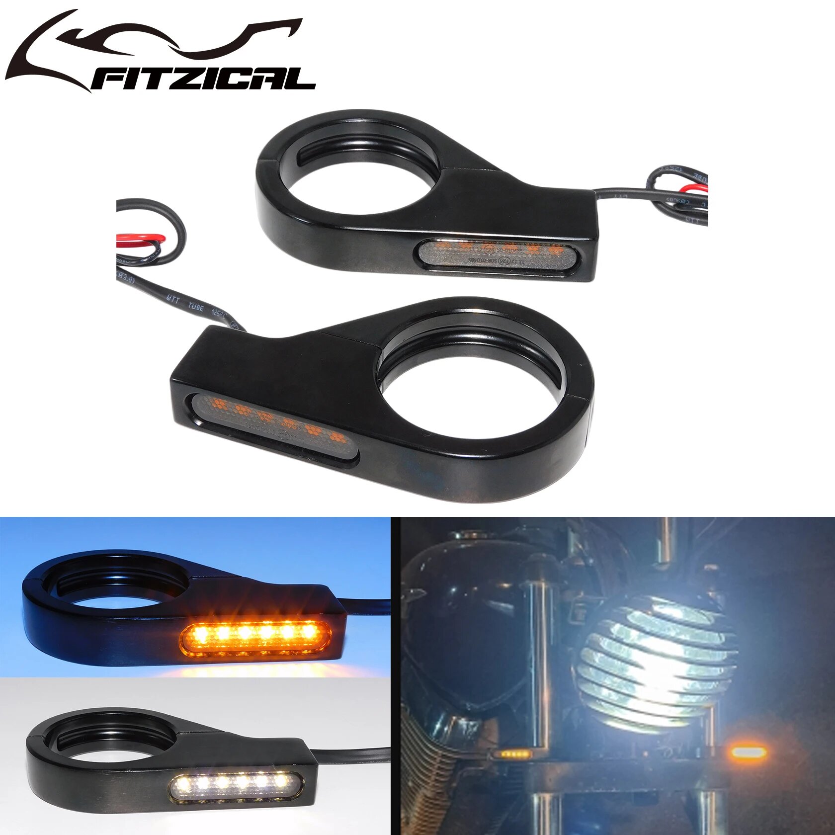 Мотоциклетные поворотники (желтые и белые) 41 мм для передних вилок Harley Touring, LED Turn Signal