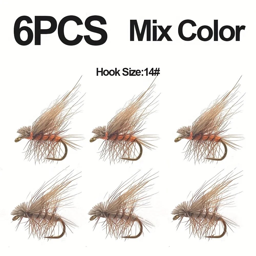 Сухие мушки Elk Caddis, MIX, 14#, 6 шт.