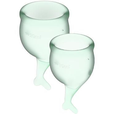 Satisfyer Feel Secure Menstrual Cup, светло-зеленый. Набор менструальных чаш, 15 и 20 мл