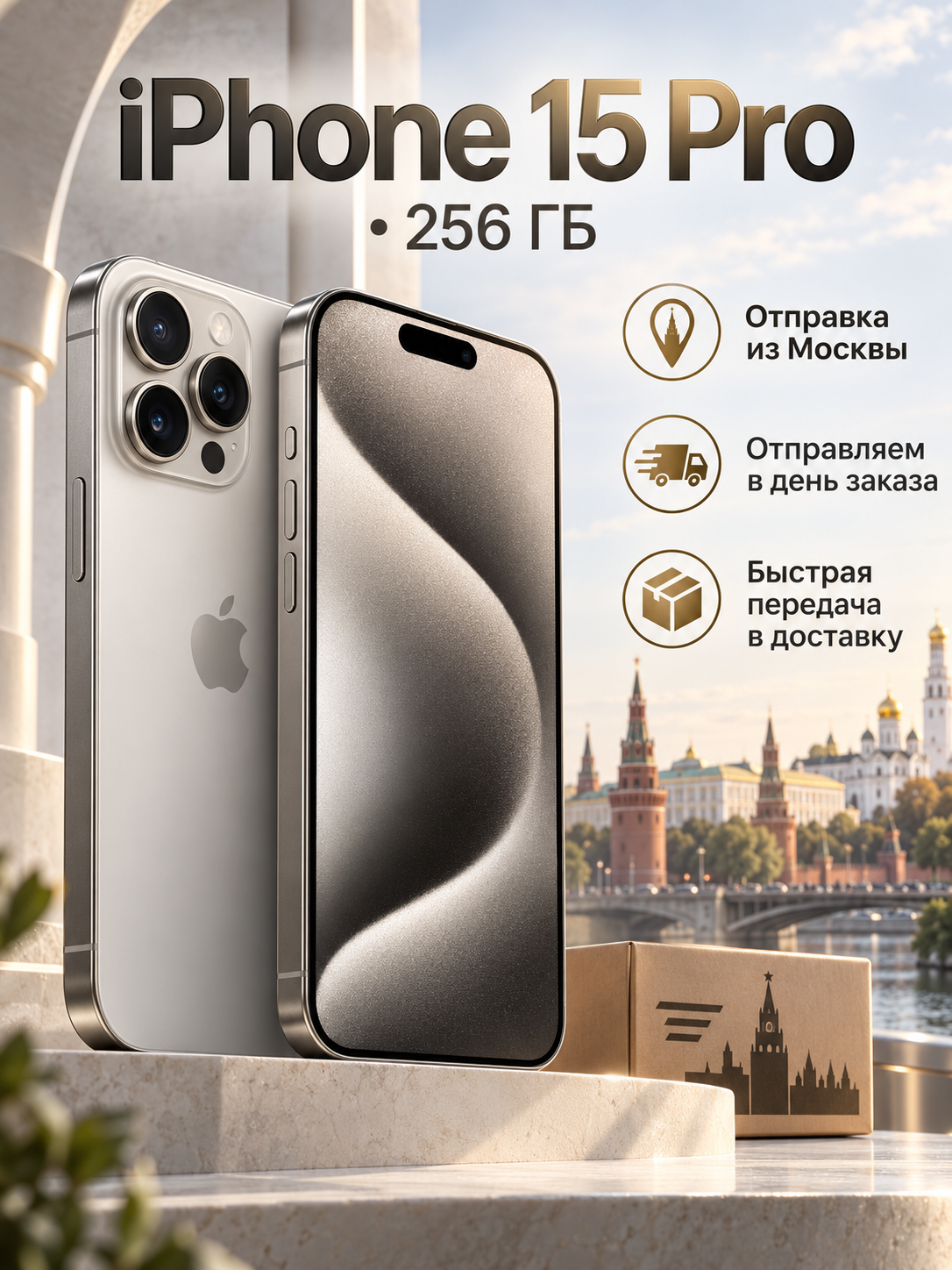 Смартфон Apple iPhone 15 Pro 256 ГБ, белый, A17 Pro, 2 Nano-SIM, отправка из Москвы в день заказа, гарантия продавца 12 мес, максимальная ёмкость аккумулятора 100%