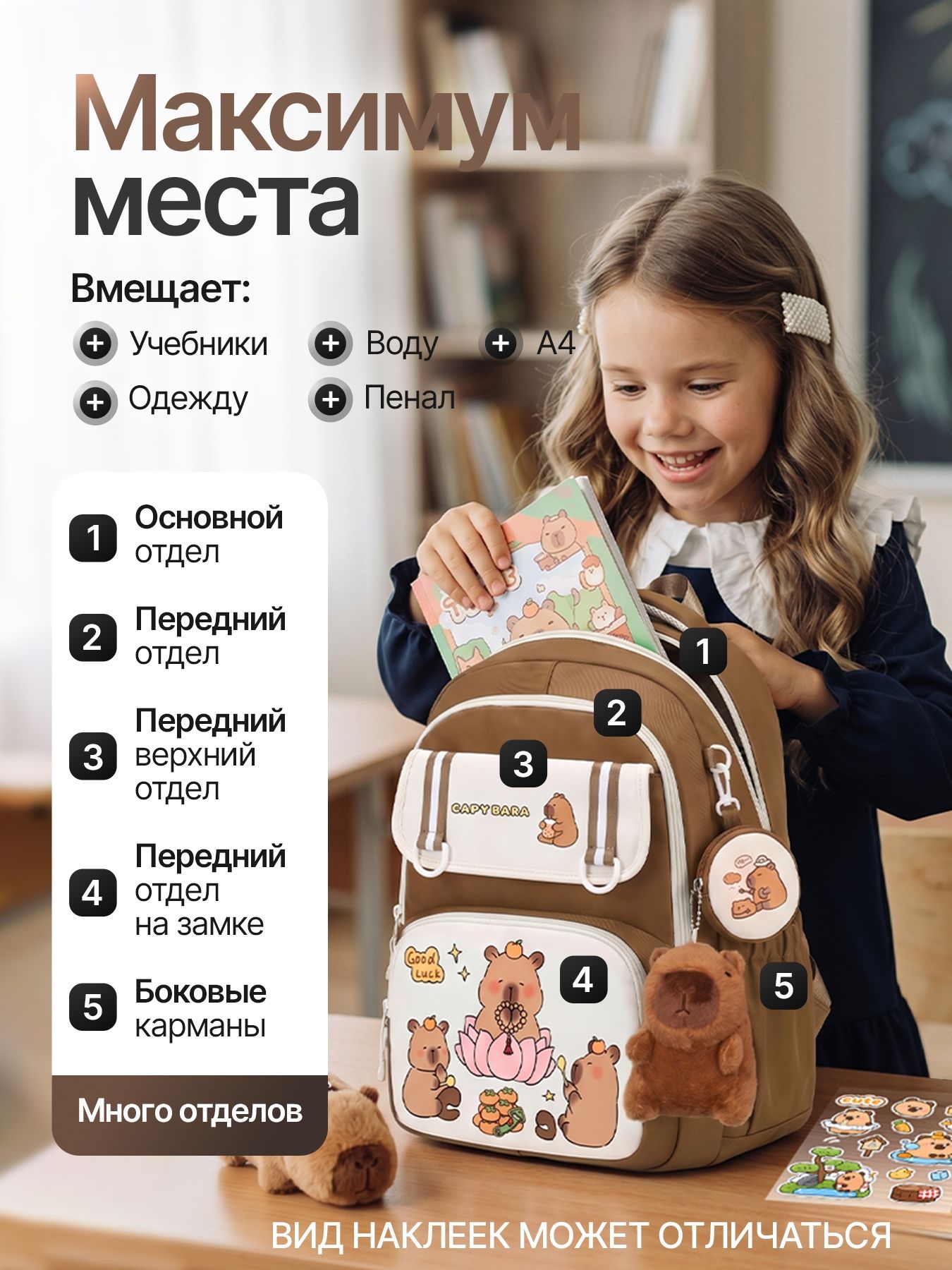 Рюкзак школьный для детей, для учебы и школы, цвет Коричневый, из канвас, полиэстер, вмещает А4 и ноутбук — фото 1