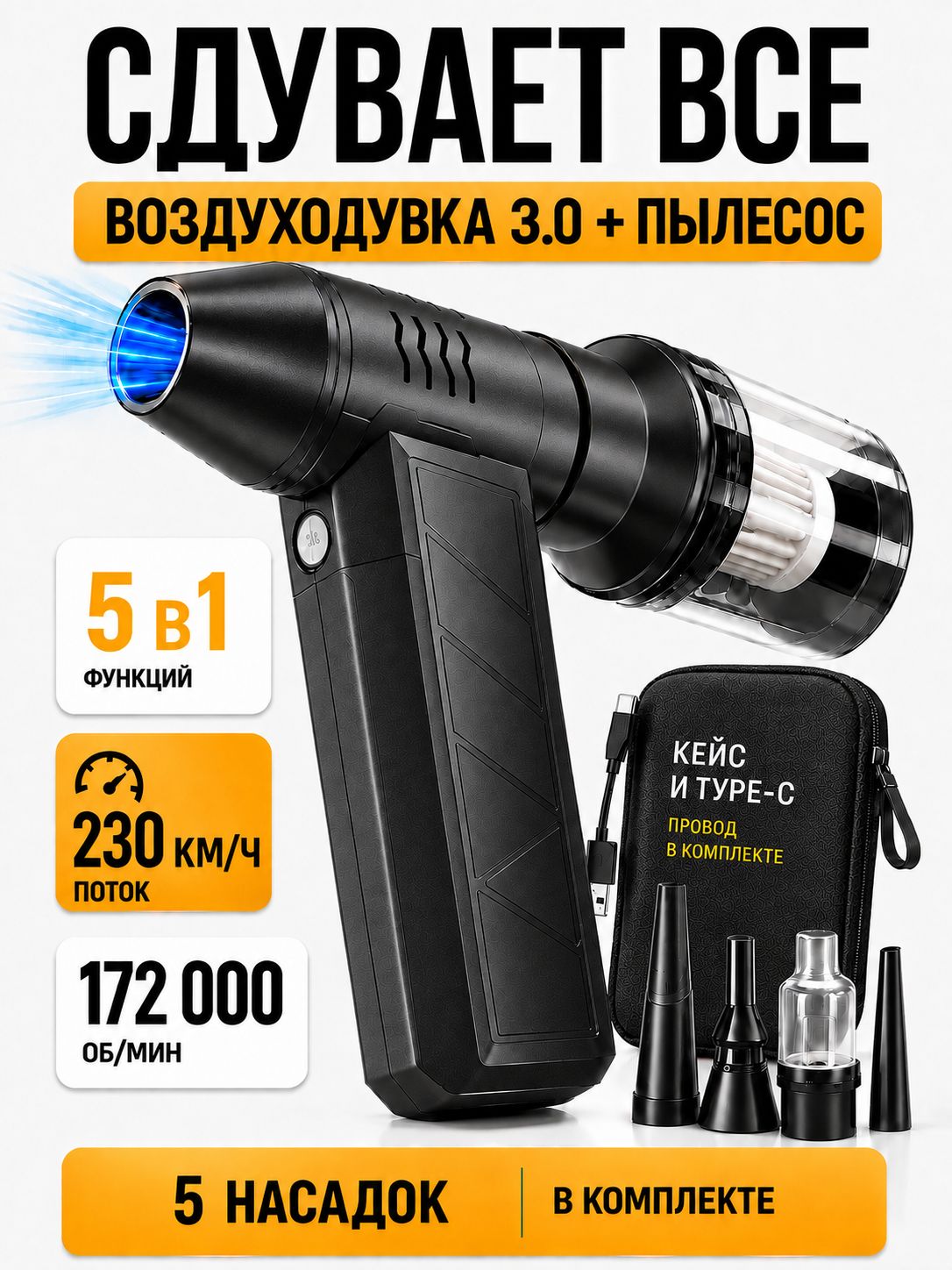 Воздуходувка аккумуляторная мощная с функцией пылесоса