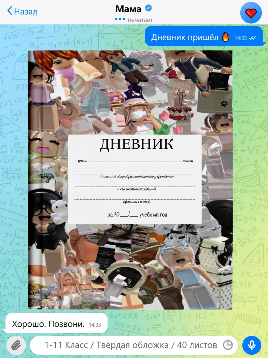 Школьный дневник с принтом Роблокс