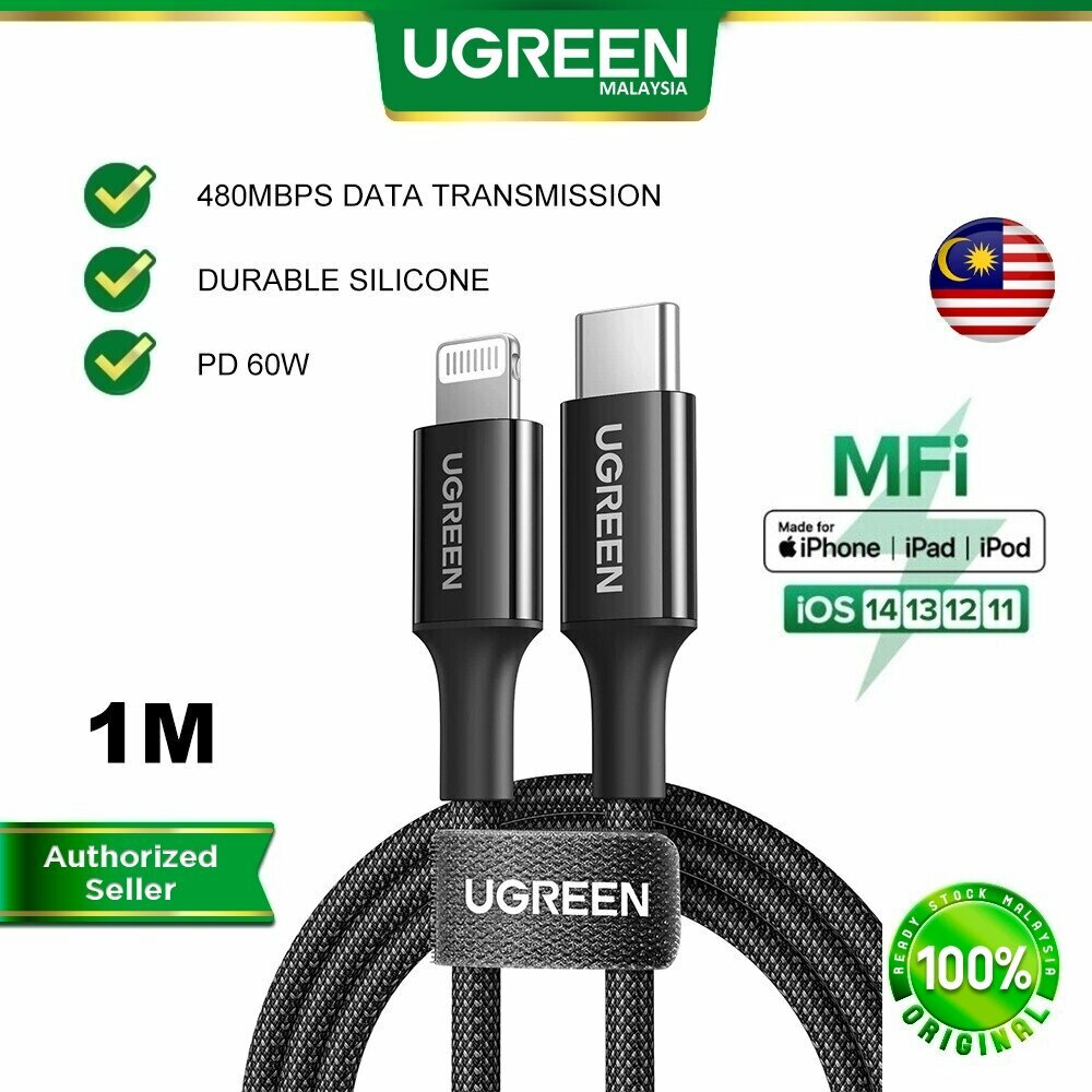 Кабель UGREEN PD 60W Lightning, сертифицированный MFi, USB-C для iPhone, быстрая зарядка, передача данных 480 Мбит/с для iPhone, iPad, Apple iPod, Airpods.