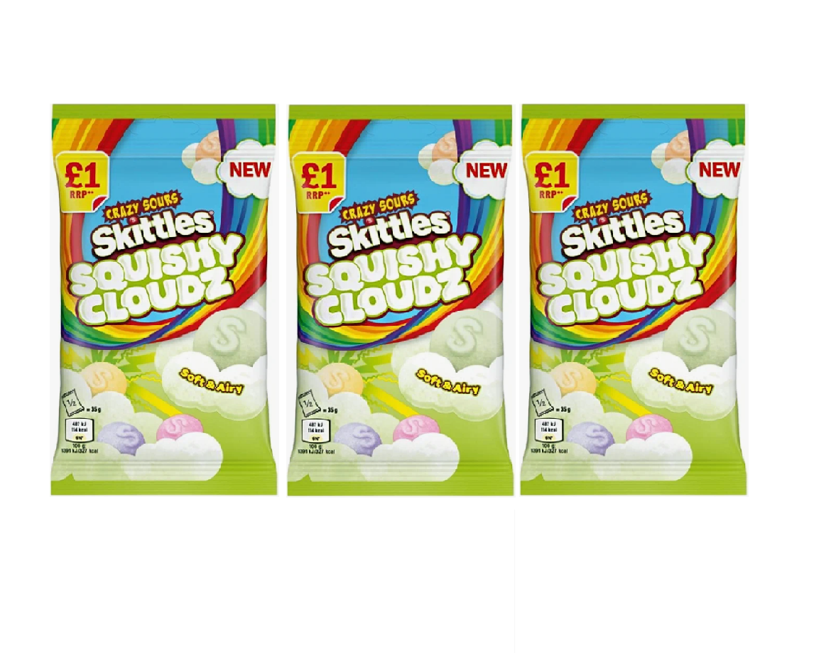 Жевательные конфеты Skittles SQUISHY CLOUDZ (crazy sours) ( 3 уп. х 70 гр), Германия.