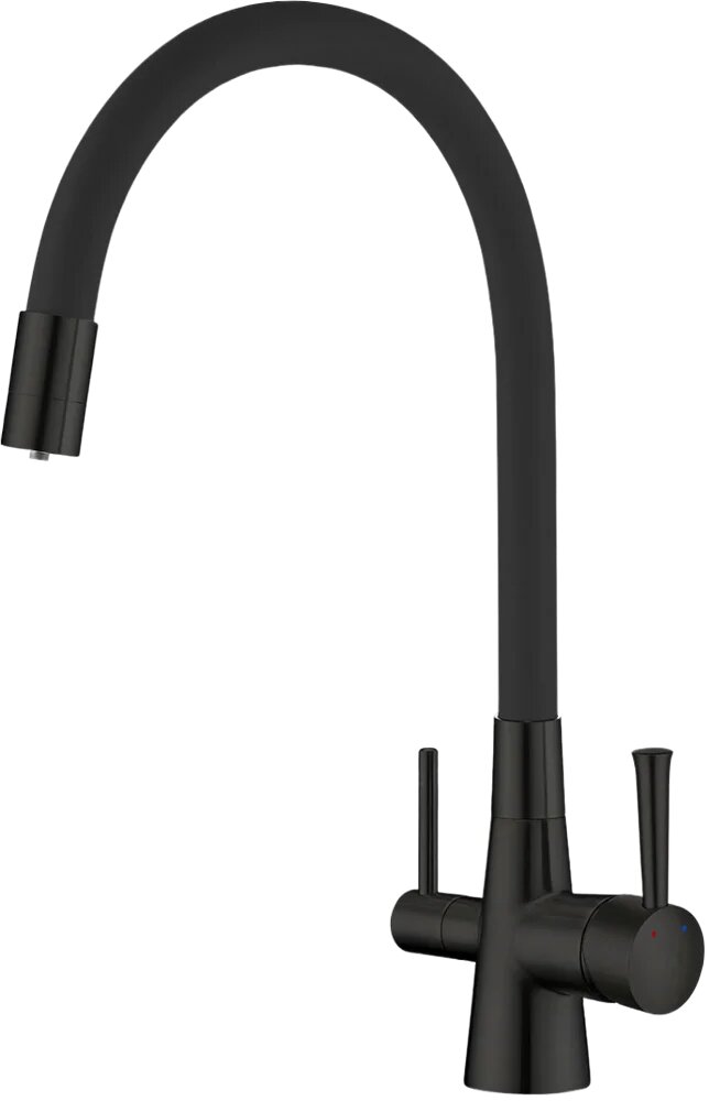 Смеситель для кухни Lemark Comfort LM3075BL с гибким изливом, с краном для питьевой воды, с поворотным изливом, черный, глянцевый, однорычажный, латунный, с керамическим картриджем
