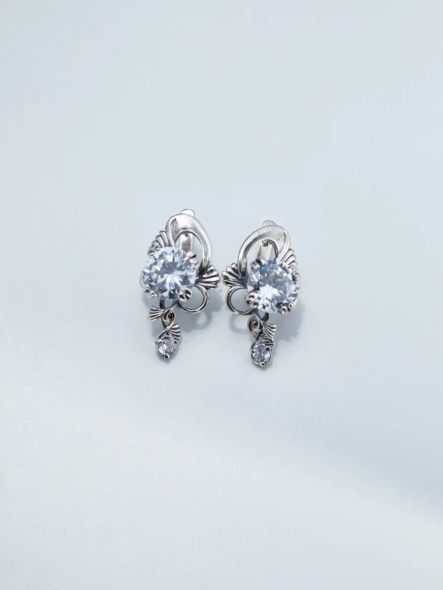 Серьги БРЮС, серебро, 925 проба, фианит